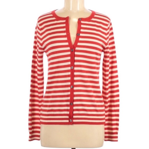 GAP | Sweaters | Gap Killer Tomato Wool Striped Button Up Cardigan ...